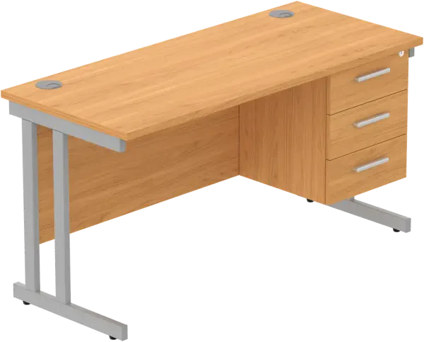 Gala Double Upright Rectangular Desk with 3 Drawer Fixed Desk Pedestal ...