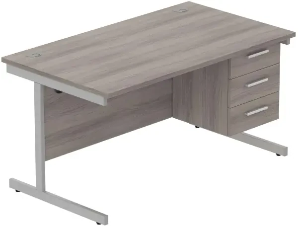 Gala Single Upright Rectangular Desk with 3 Drawer Fixed Desk Pedestal ...